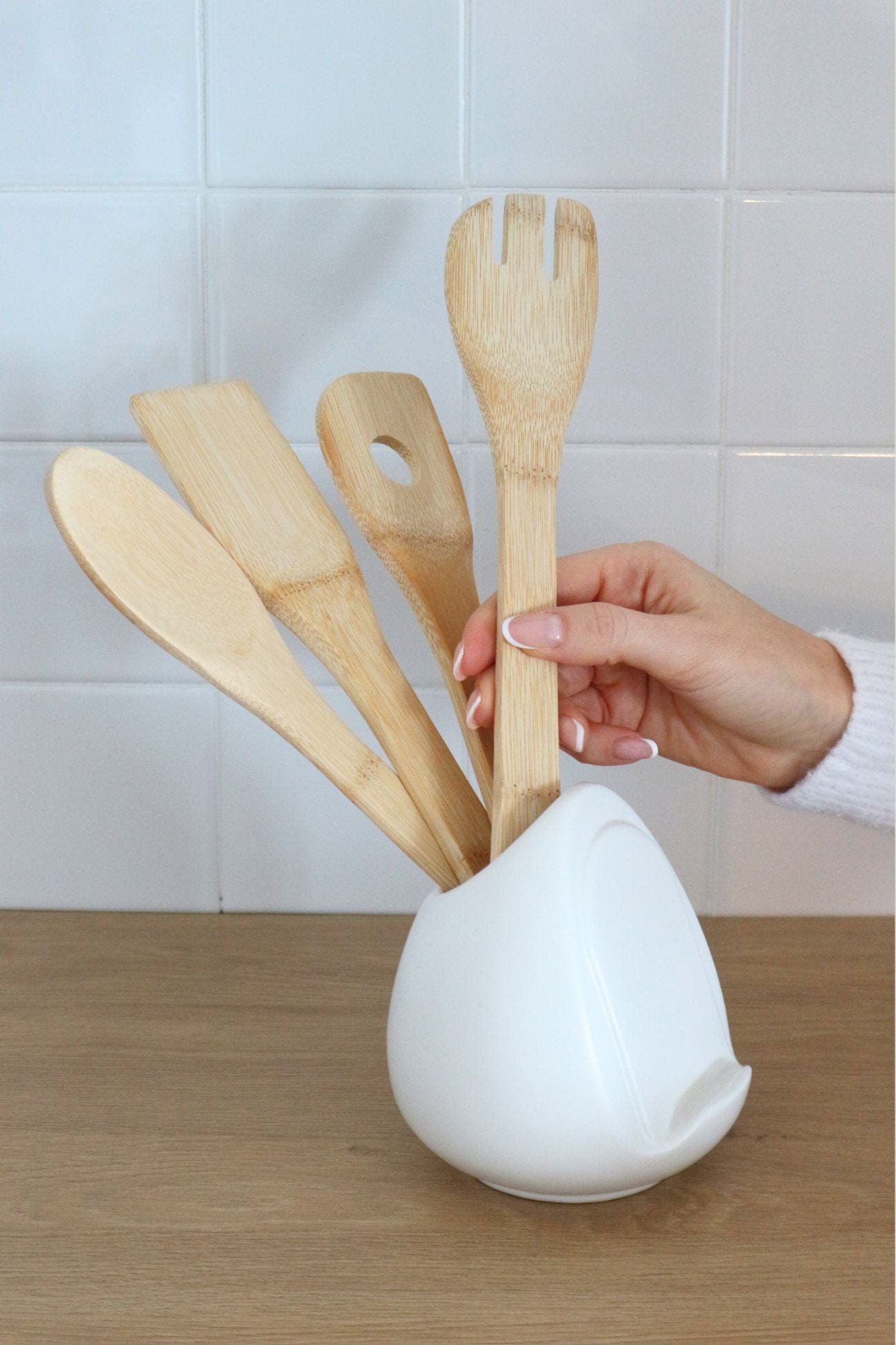 Joseph - Set di 4 utensili da cucina e portautensili in ceramica bianca ...